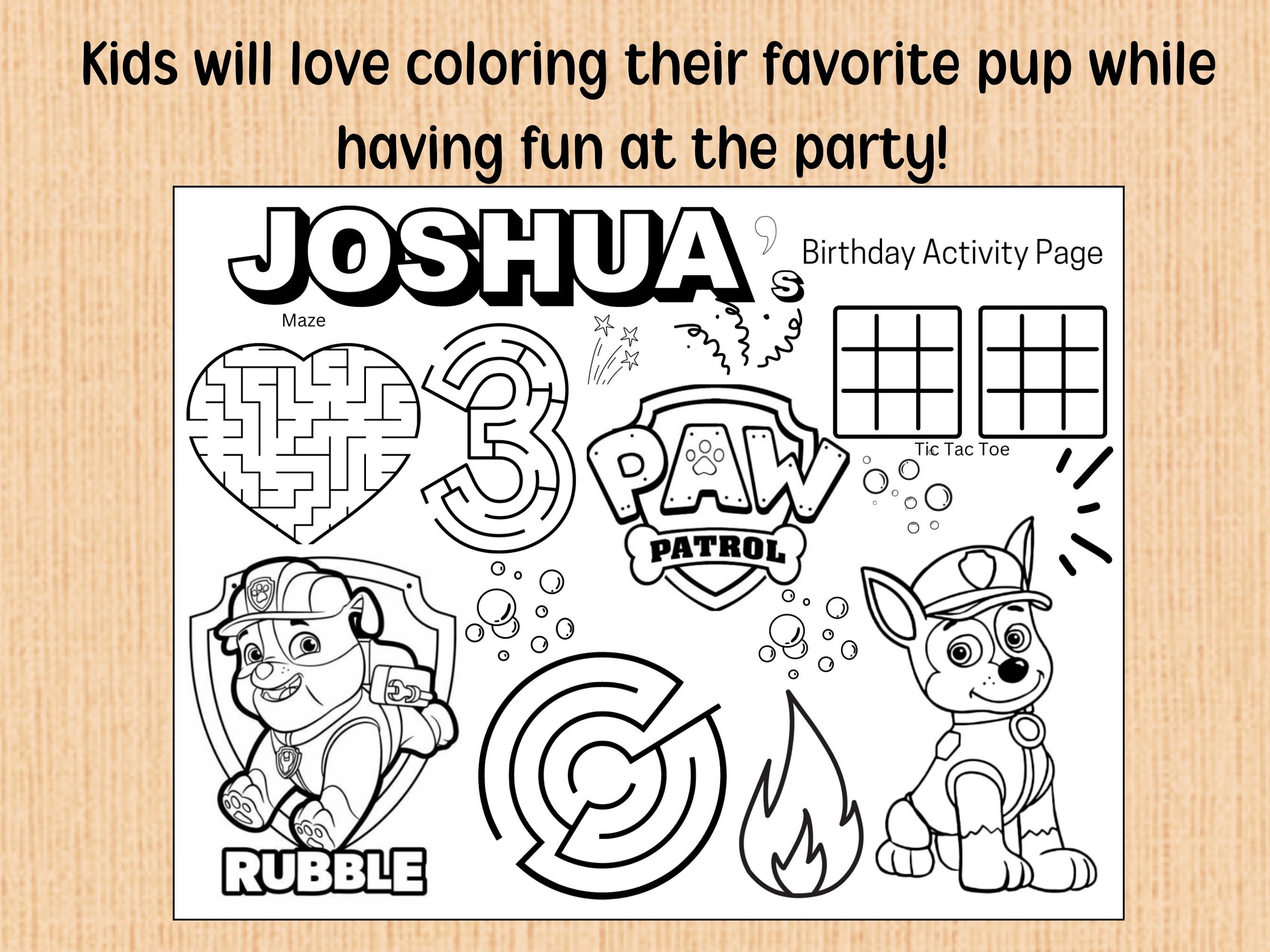 Pawpatrol Coloring Page,activity for Kids,custom Kids Activity Sheet ...