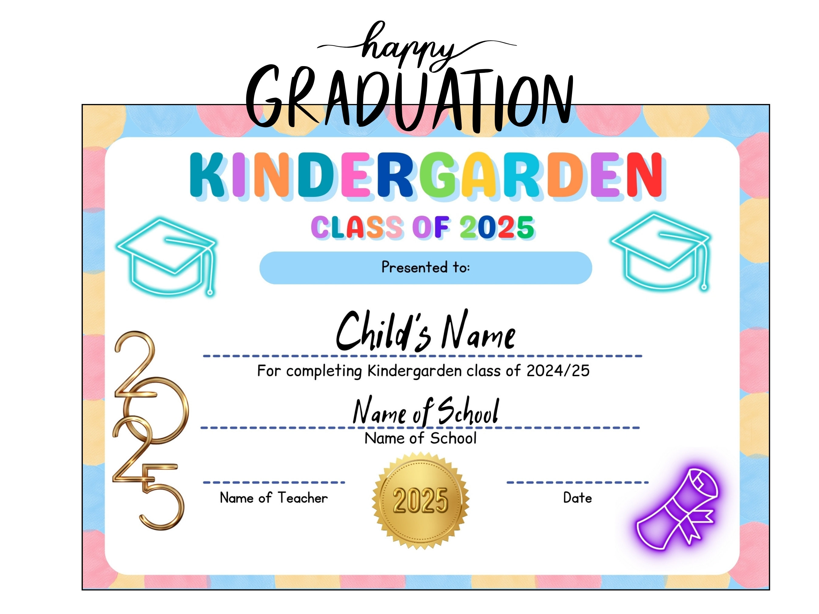 Editable Kindergarten Graduation Certificate, Kindergarten Graduation ...