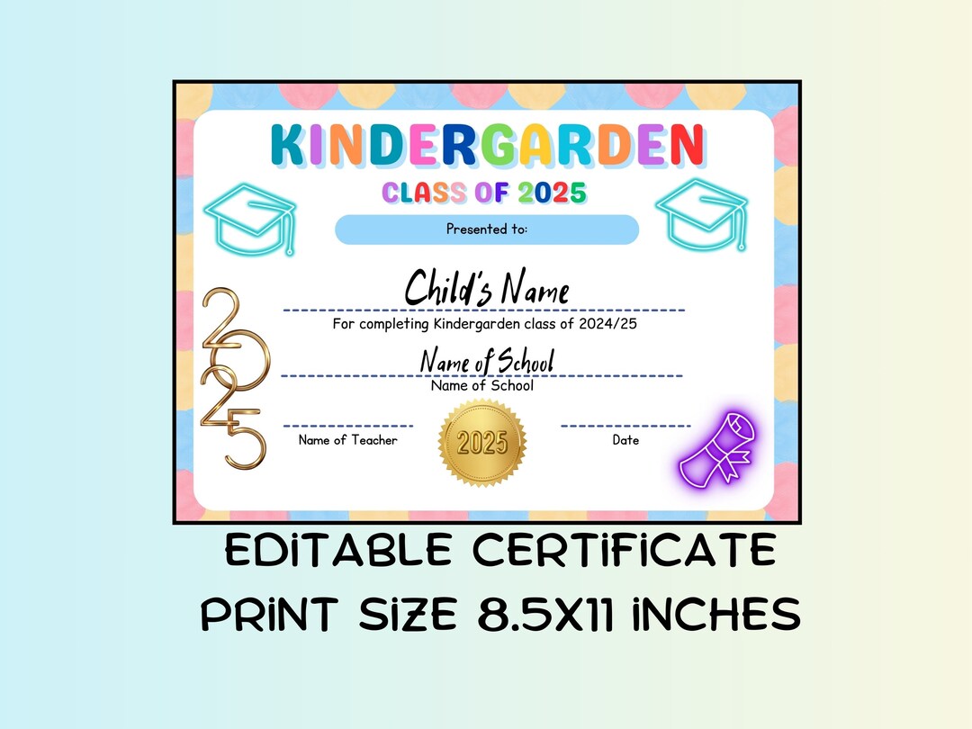 Editable Kindergarten Graduation Certificate, Kindergarten Graduation ...