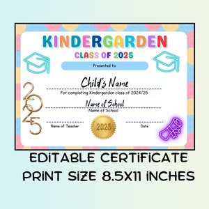 Editable Kindergarten Graduation Certificate, Kindergarten Graduation ...
