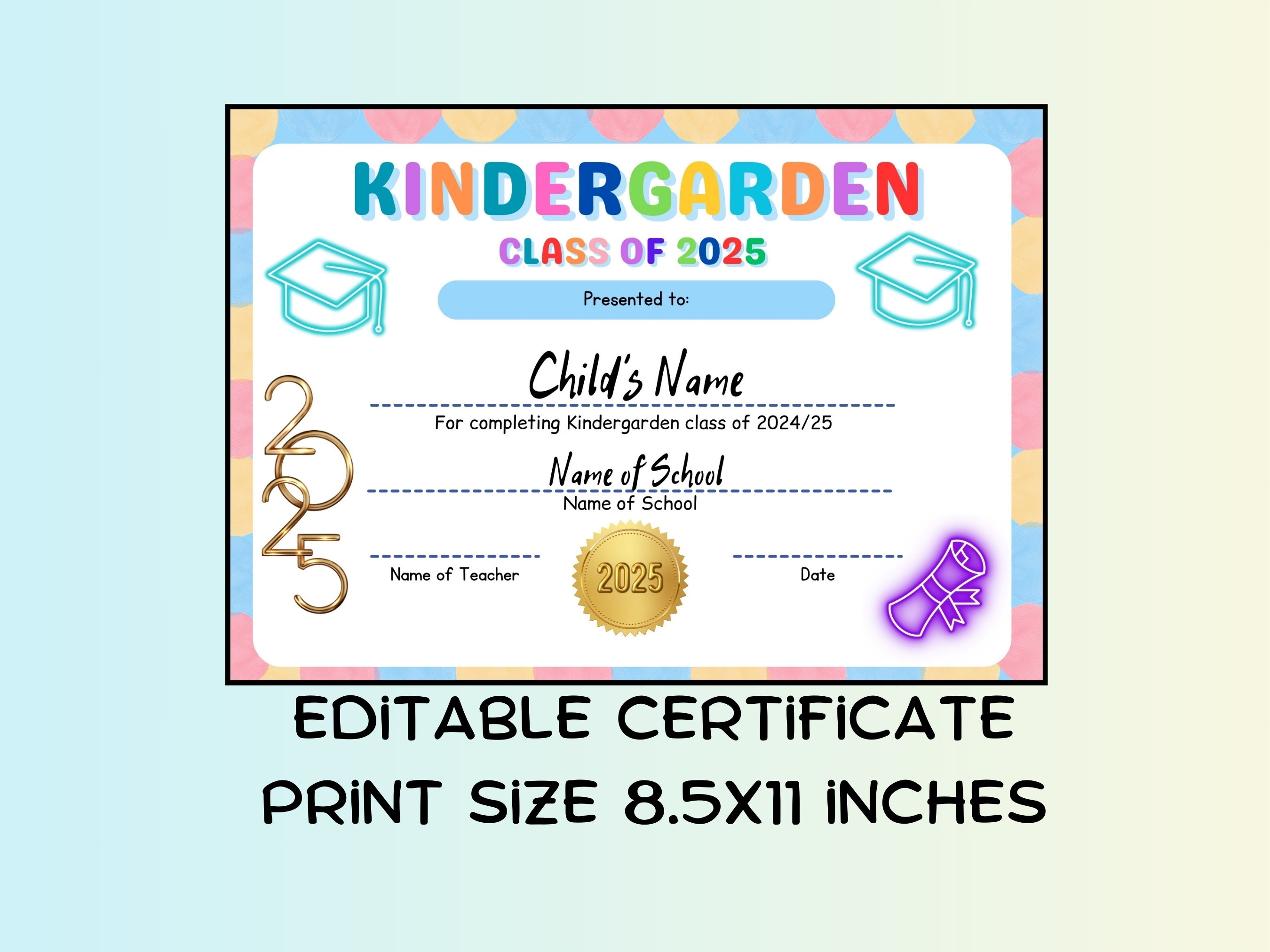 Editable Kindergarten Graduation Certificate, Kindergarten Graduation ...