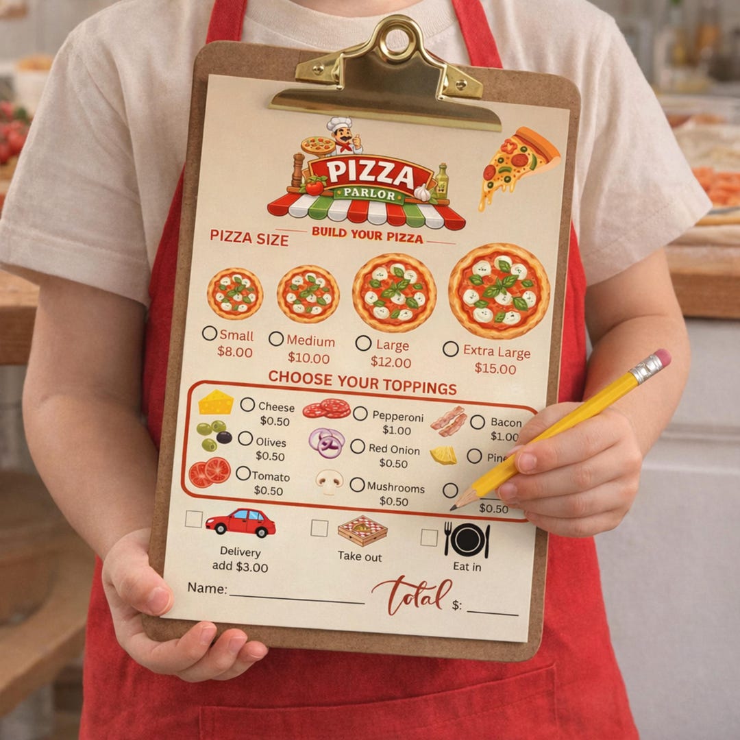 Pizza Shop Pretend Play Printable | Kids Pizza Order Sheet | Play ...