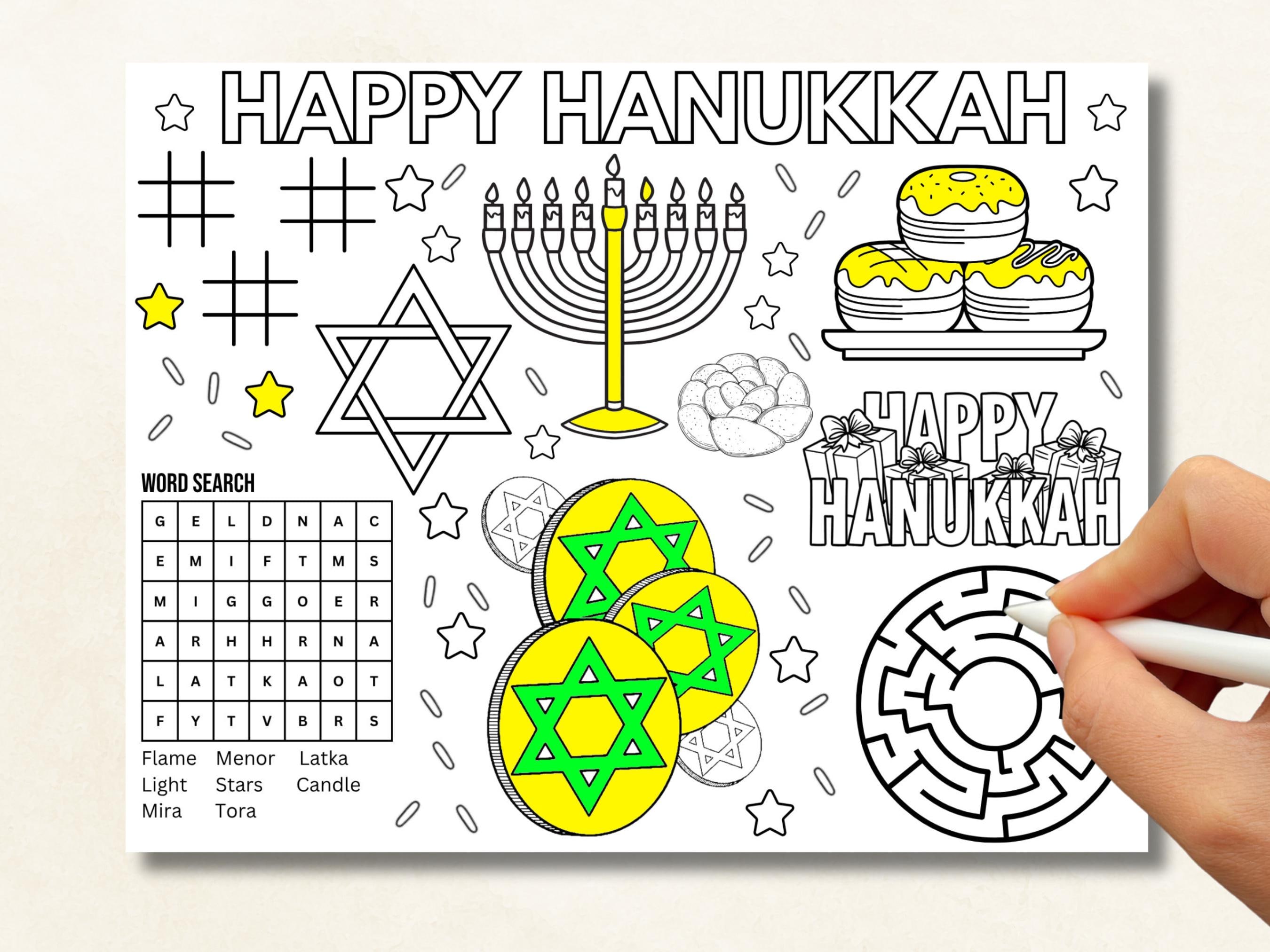 Hanukkah Coloring Page Printable Activity for Kids Festive Holiday ...