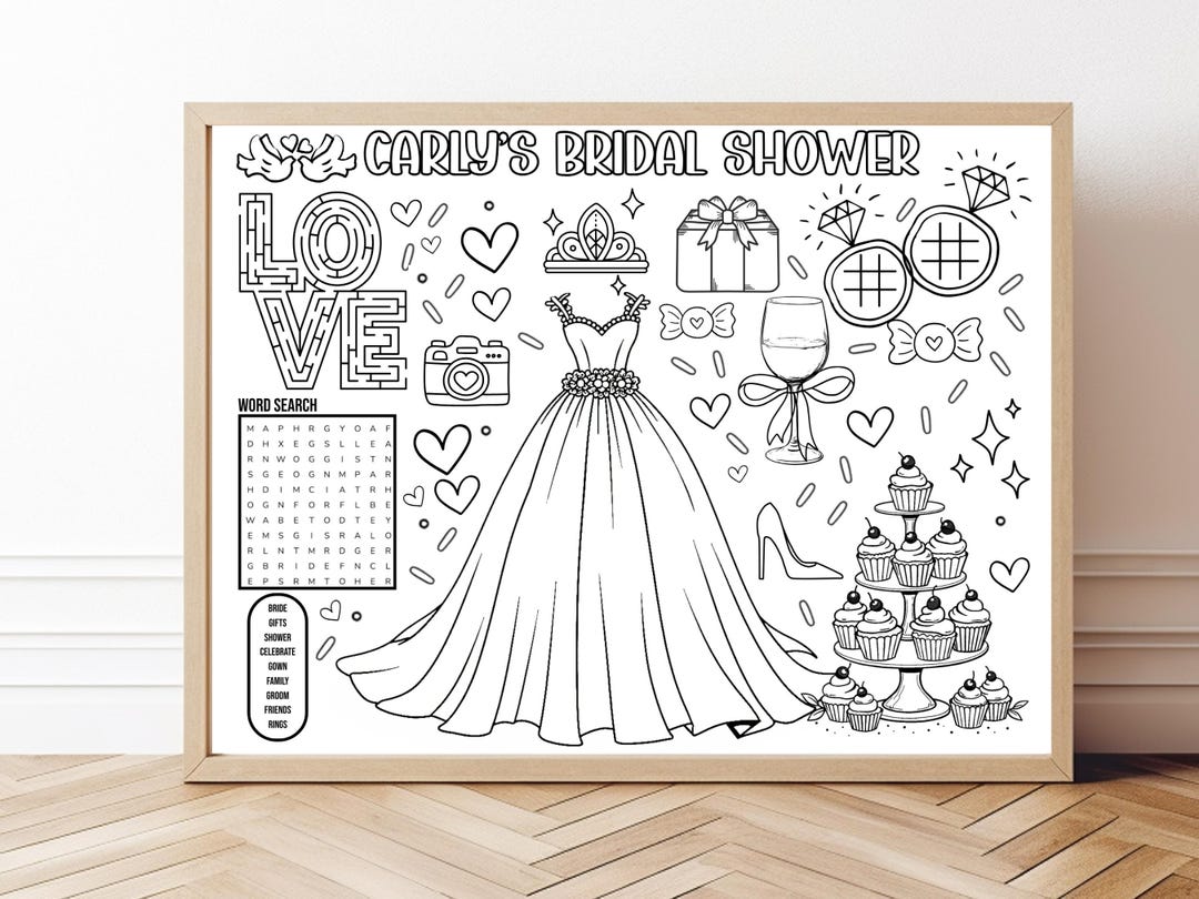 Coloring Page Bridal Shower Coloring Placemat & Keepsake Activity for ...
