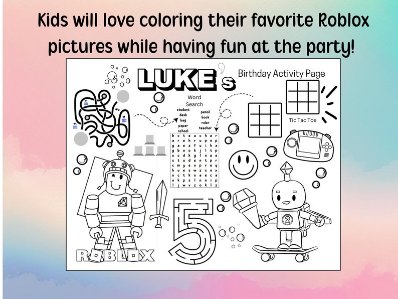 Roblox Craft Coloring Page,activity for Kids,custom Kids Activity Sheet ...