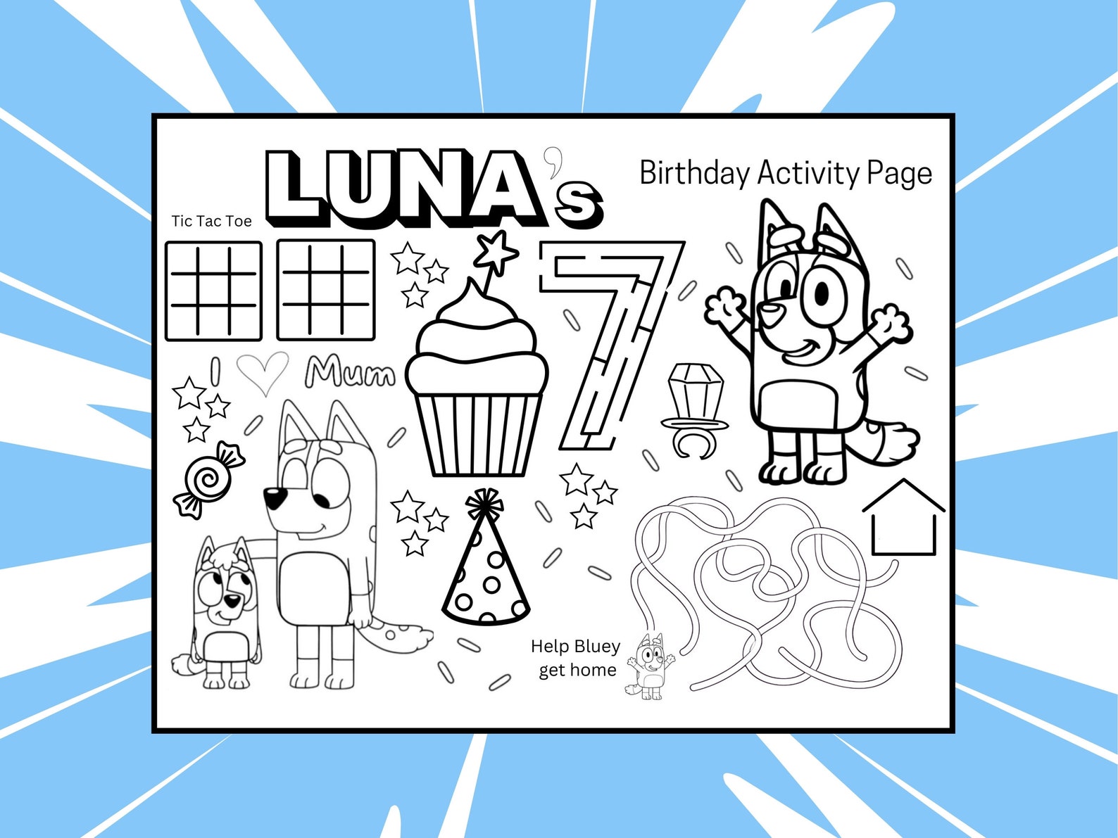 Bluey Coloring Page,activity for Kids,custom Kids Activity Sheet,bluey ...
