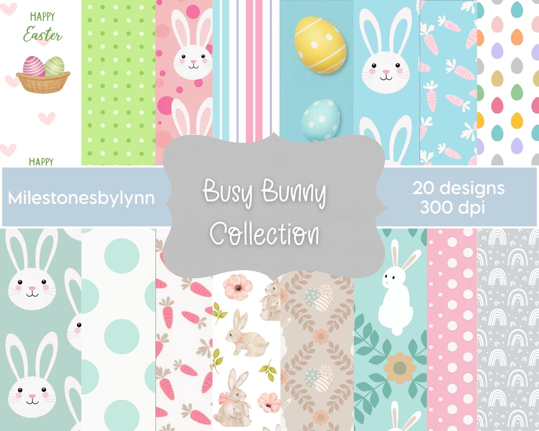 Easter Bunny Digital Paper Pattern Bundle for Scrapbooking Big Journal ...