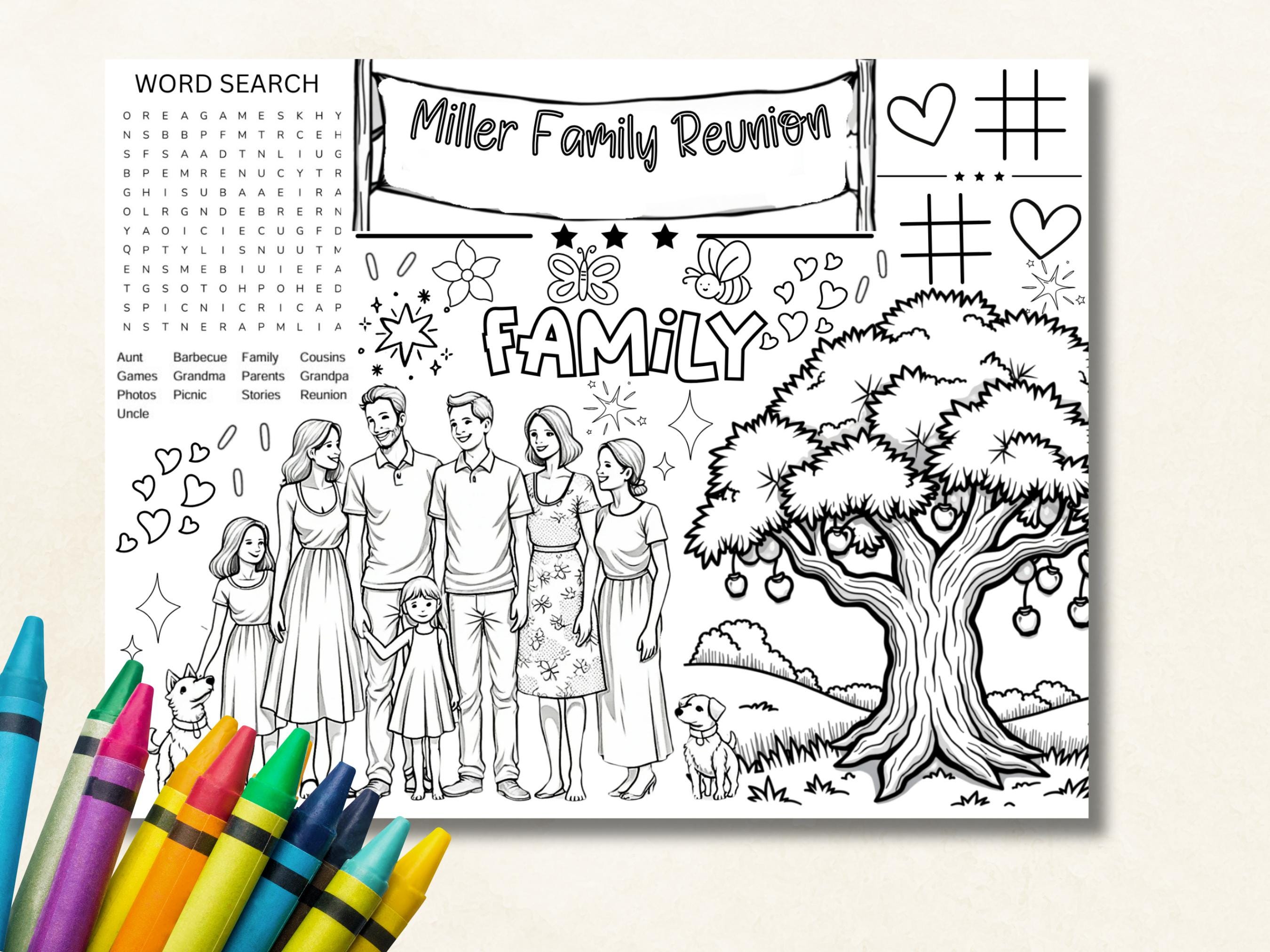 Family Reunion Coloring Page | Family Celebration Table Activity ...