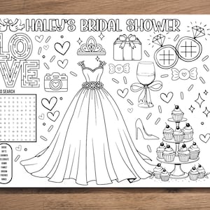 Coloring Page Bridal Shower Coloring Placemat & Keepsake Activity for ...