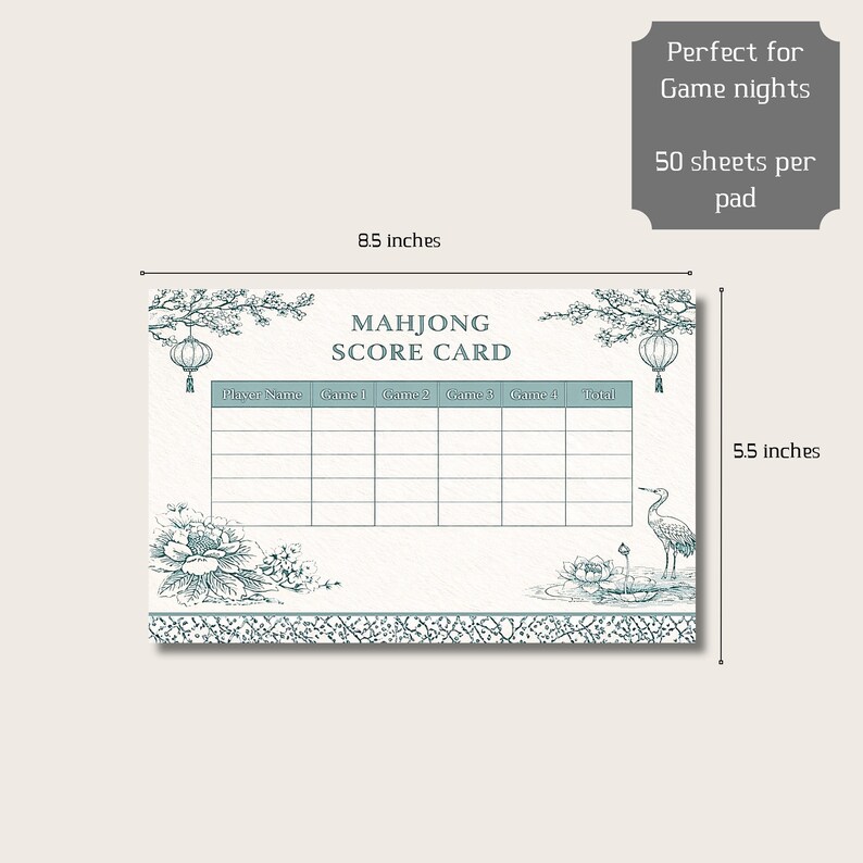 Mahjong Score Sheet Pad | Green Game Scorecard for Friends | Mahjong ...