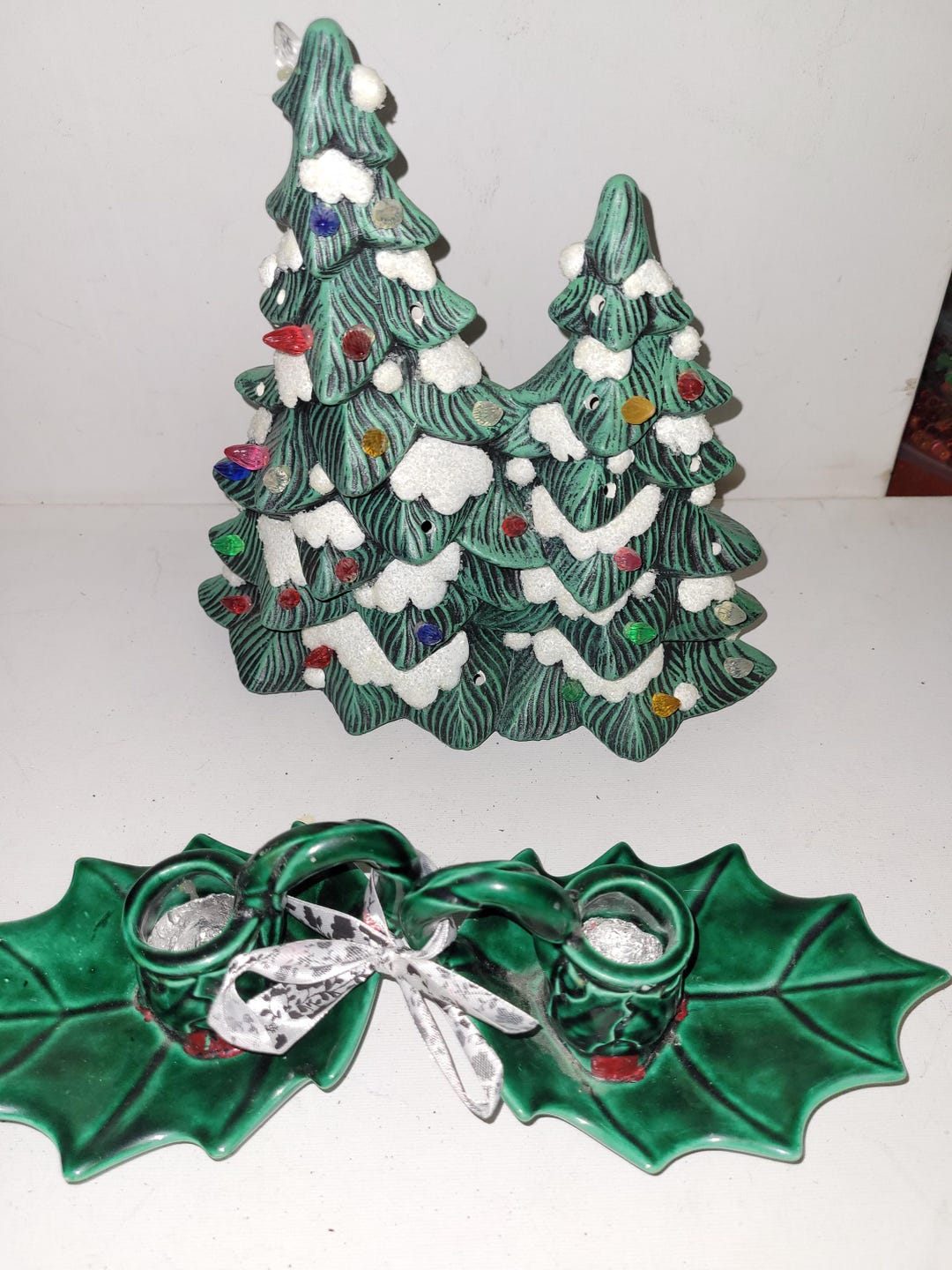 Ceramic Vintage Christmas Tree and Candle Holders - Etsy