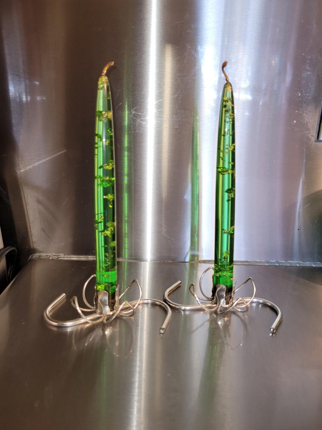 Lucite Emerald Green MCM Candles. Pair Includes Candle Holder - Etsy
