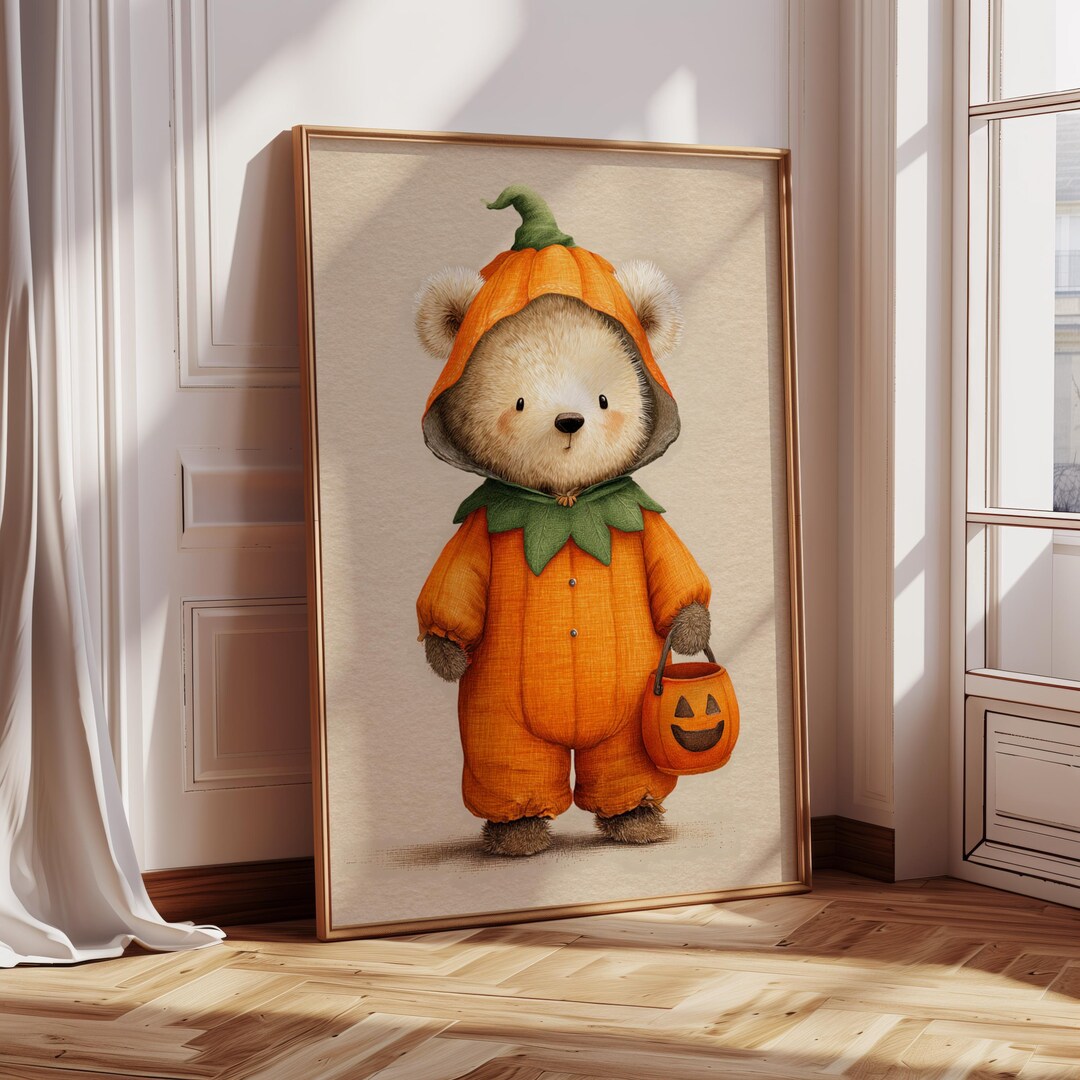 Pumpkin Bear Halloween Art Print – Fall Nursery Decor (digital Download ...