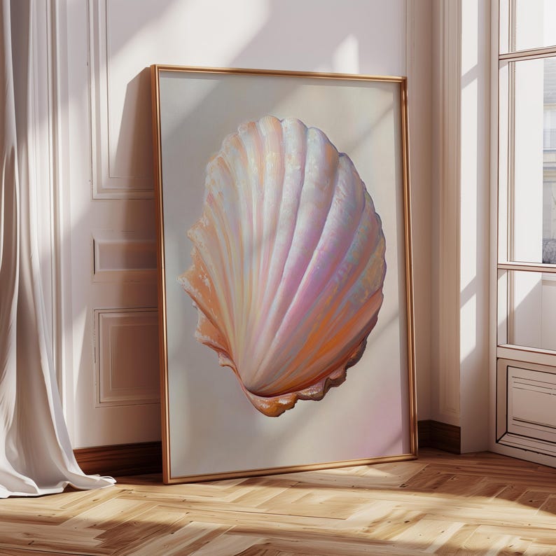 Sea Shell Art Print, Abstract Coastal Wall Art Print, Neutral Digital ...