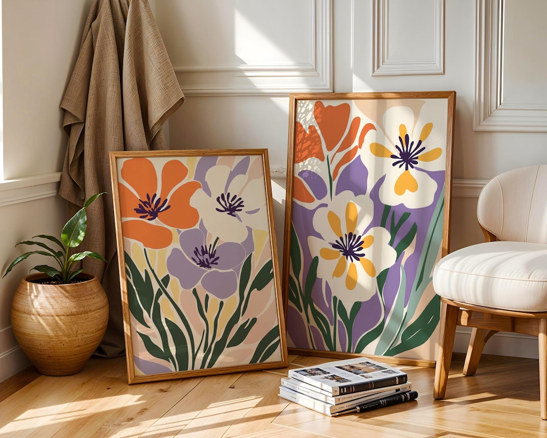 Modern Floral Wall Art Set, Colorful Abstract Botanical Prints for Home ...