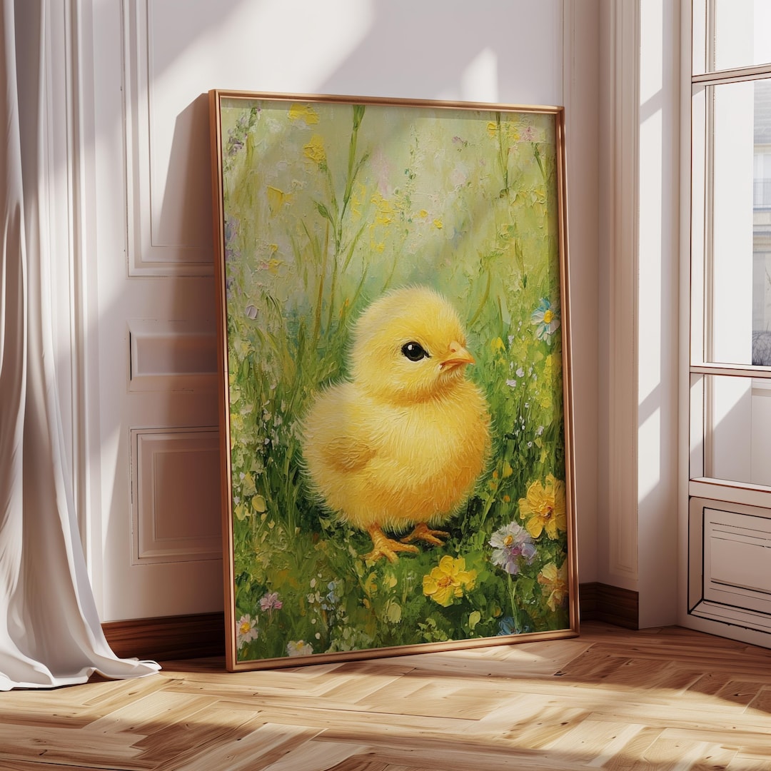 Yellow Chick Wall Art, Cute Farmhouse Decor, Spring Animal Print ...