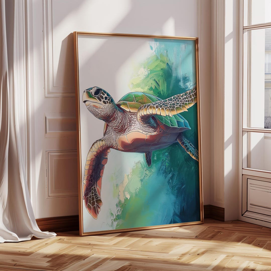 Serene Sea Turtle Print, Underwater Elegance Wall Art, Green Sea Turtle ...
