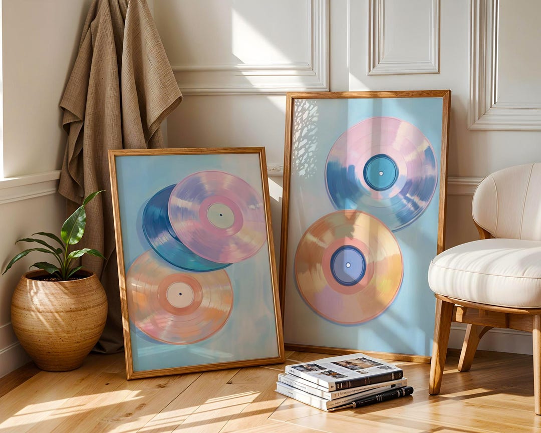 Vinyl Record Art Print, Pastel Retro Digital Print, Trendy Wall Art ...