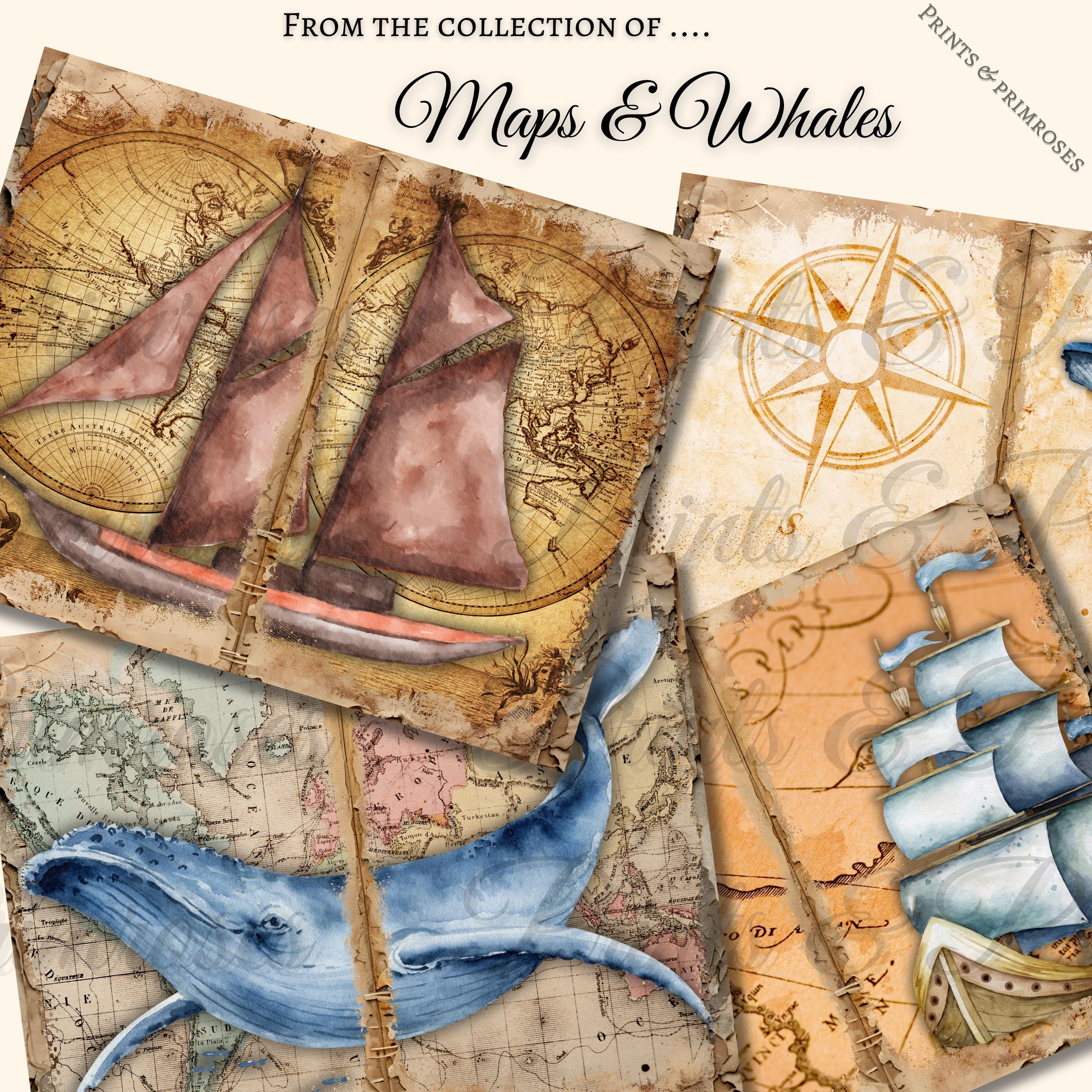 Maps and Whales | Printable Vintage Map Junk Journal Pages | Digital ...