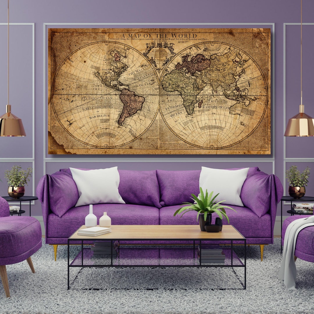 Rustic World Map Art Print,vintage World Map Art,huge Canvas Wall Art ...