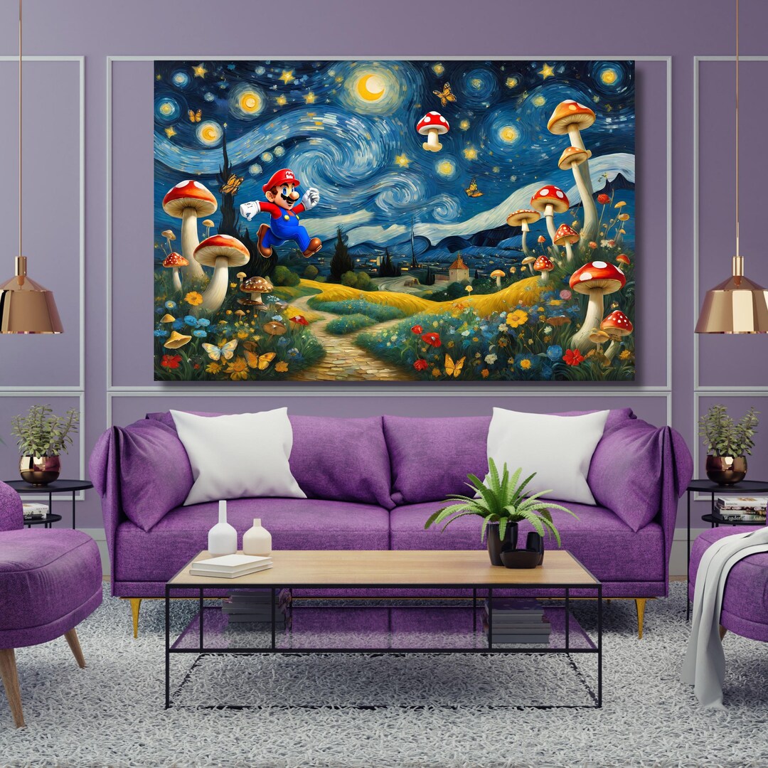Super Mario Canvas,mario Starry Night View Canvas,mario Gifts,super ...