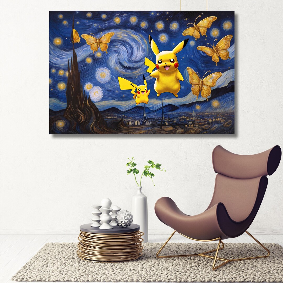 Pikachu Canvas,van Gogh Pikachu Canvas,van Gogh Style,pikachu in Starry ...