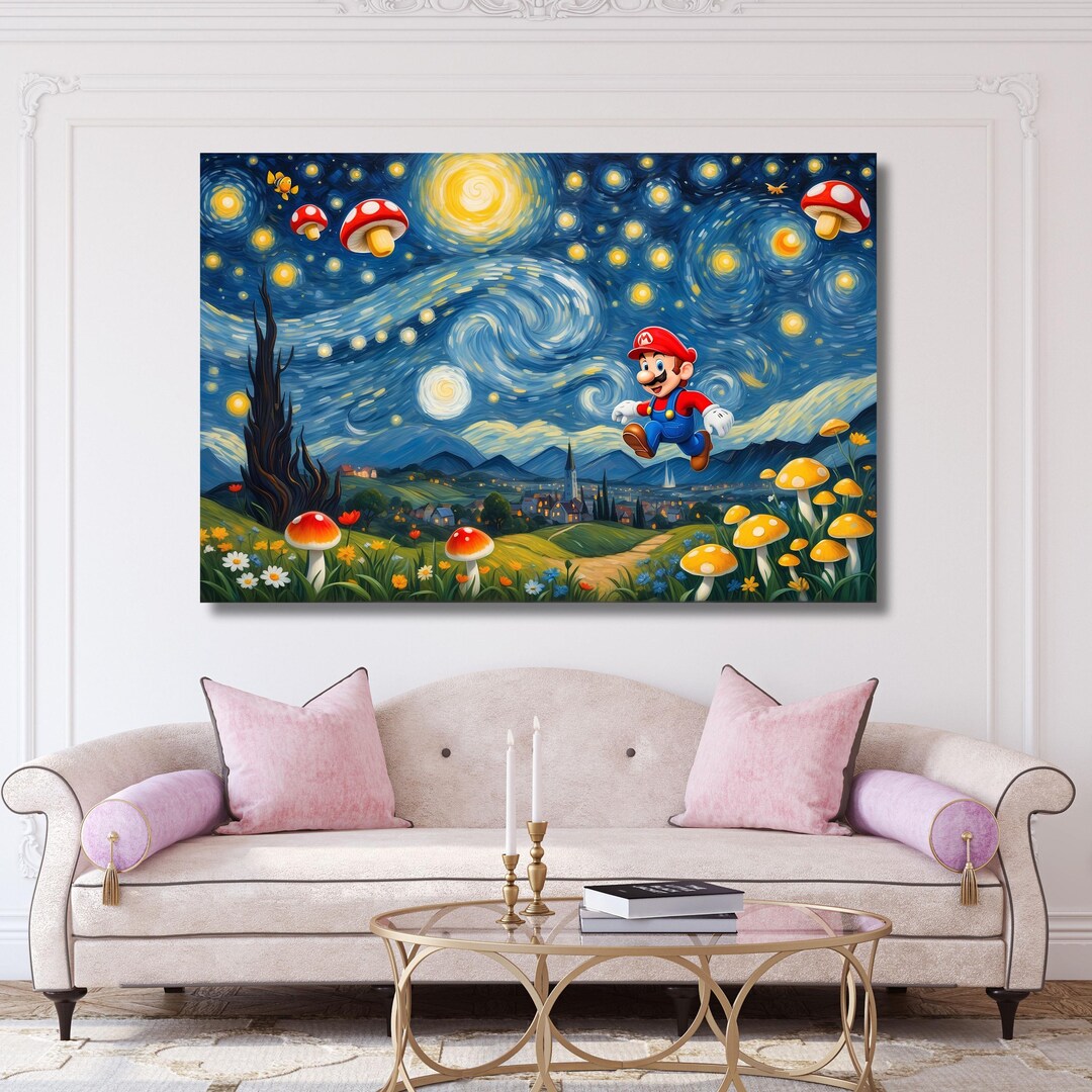 Super Mario Canvas,mario Starry Night View Canvas,mario Gifts,super ...