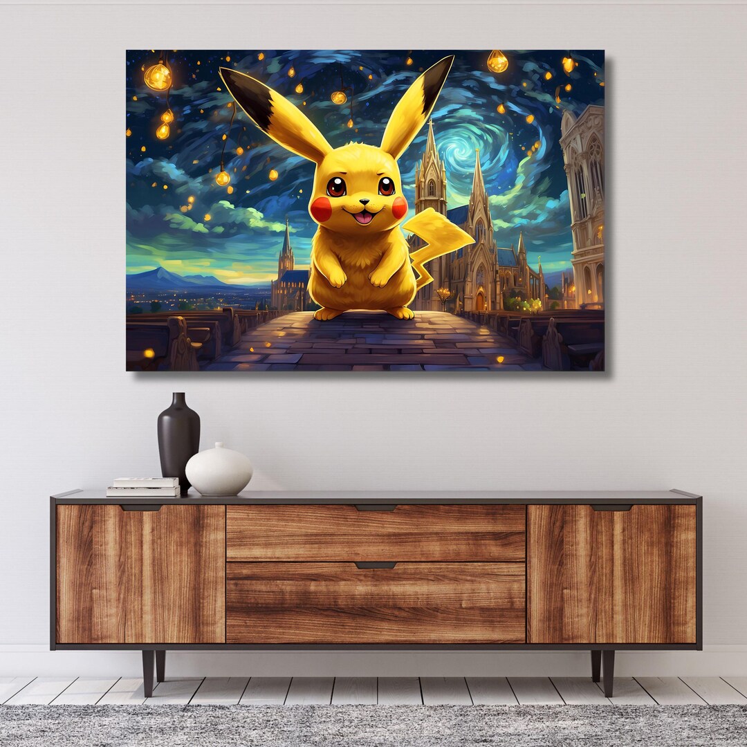 Pikachu Canvas,van Gogh Pikachu Canvas,van Gogh Style,pikachu in Starry ...