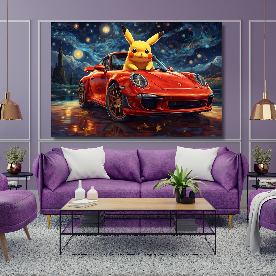 Pikachu Sport Car Canvas,van Gogh Pikachu Canvas,van Gogh Style,pikachu ...