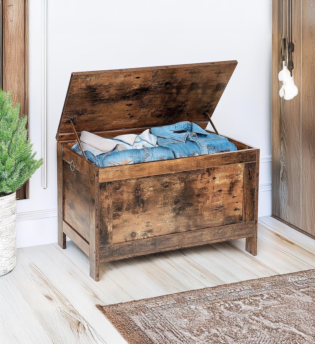 Rustic Wooden Storage Chest, Entryway Storage Chest Organizer, Rustic ...