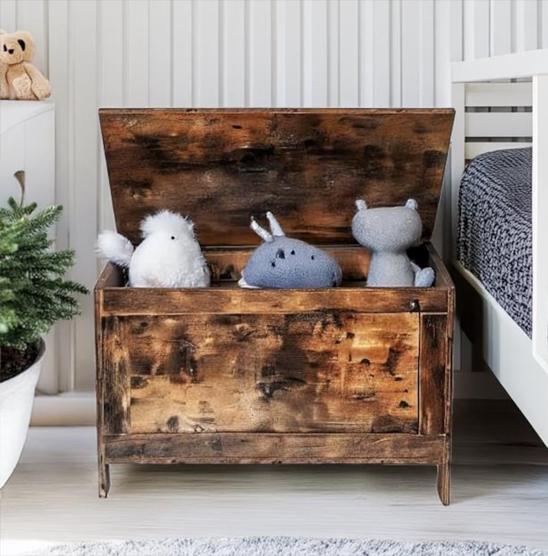 Rustic Wooden Storage Chest, Entryway Storage Chest Organizer, Rustic ...