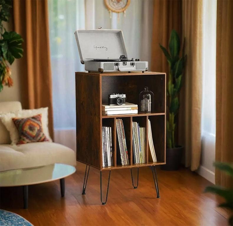 Wooden Record Player Stand, Record Storage Cabinet, Rustic Turntable ...