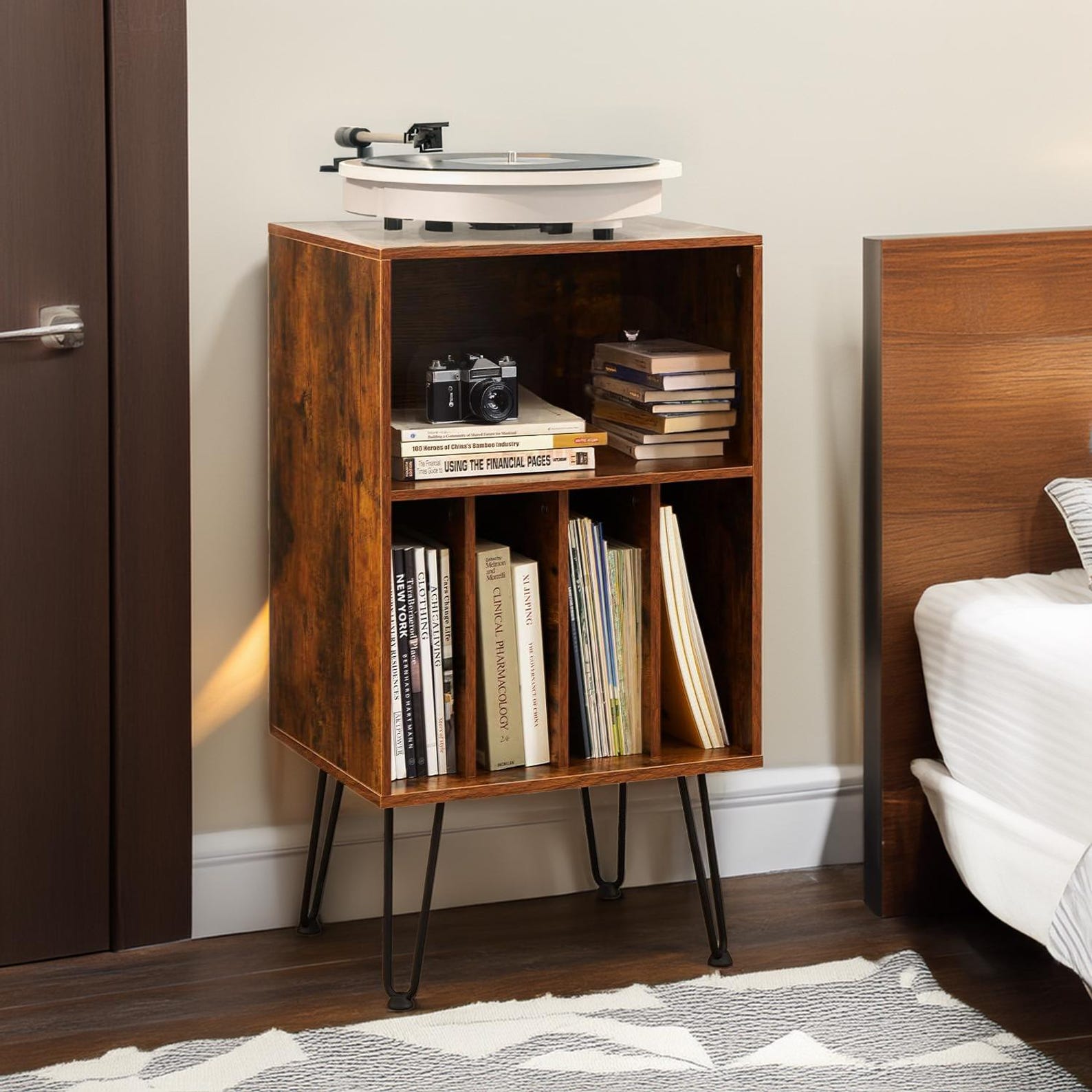 Wooden Record Player Stand, Record Storage Cabinet, Rustic Turntable ...