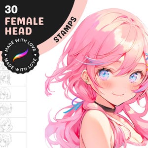Procreate Stamps: Anime Girl Head Templates, 30 Stamps With Hair and ...