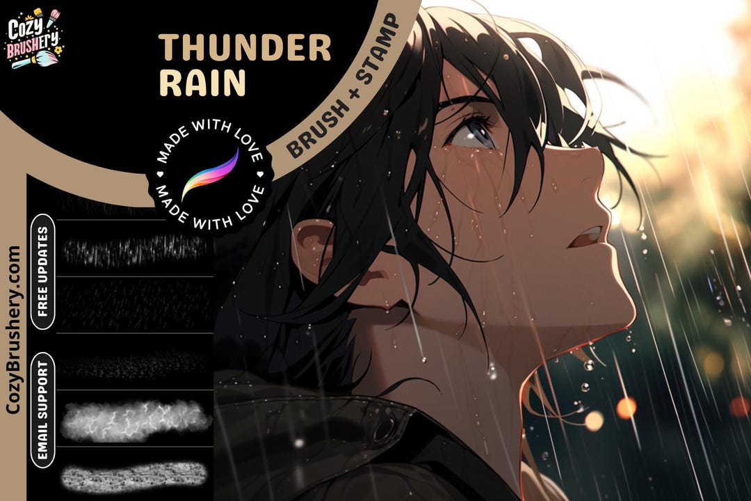 Procreate Brushes: Thunder and Rain Pack, 160 Brushes and Stamps for Rain, Thunder, Clouds, and ...