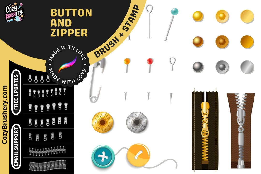 Procreate Stamps: Zipper and Button Mania, 45 Brushes for Fashion ...