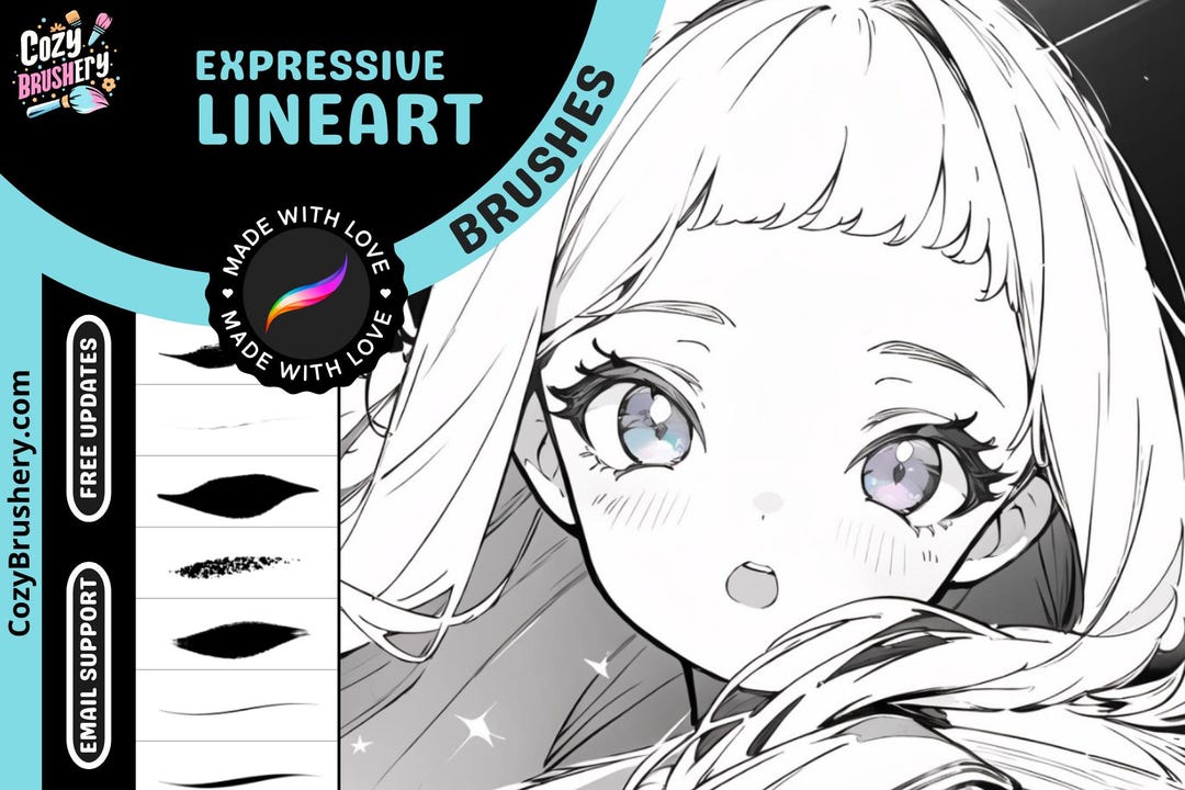 Procreate Brushes: 9 Expressive Lineart Brushes, Perfect for Anime ...