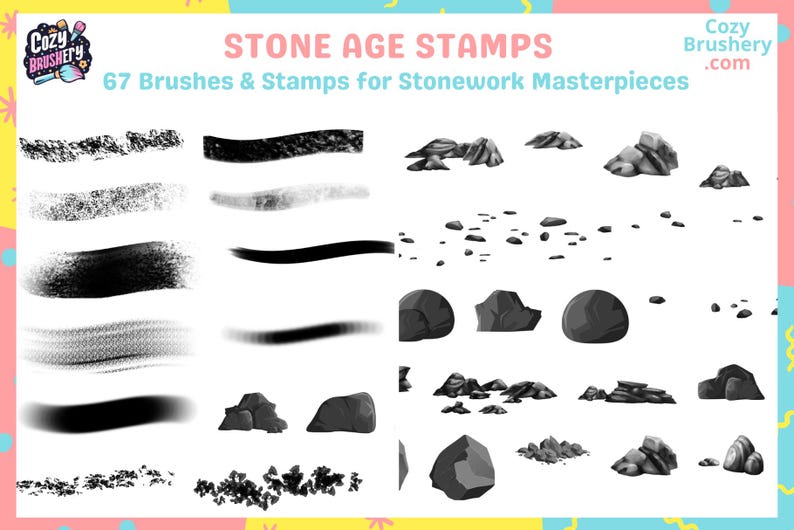 Procreate Stamps: Rock and Stone Crafter, 67 Brushes for Texture ...