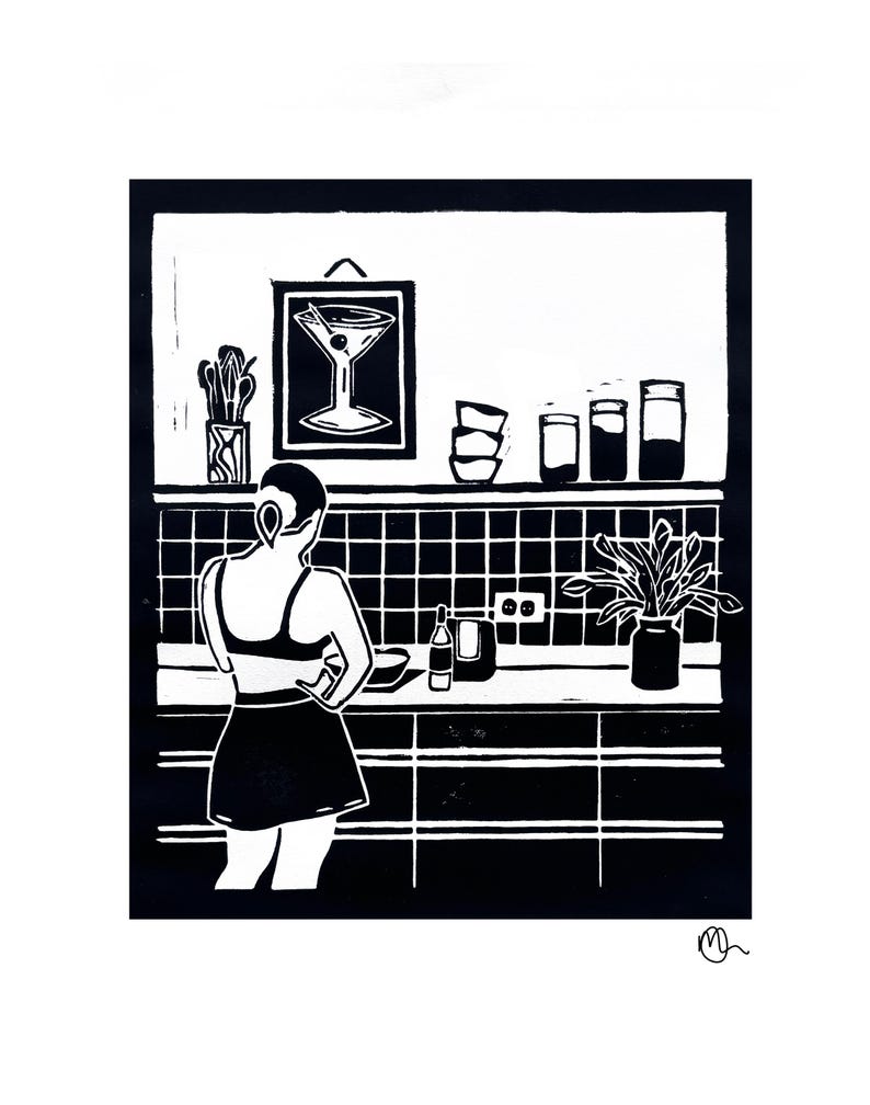 Original Lino Print - Cooking for Friends - Etsy