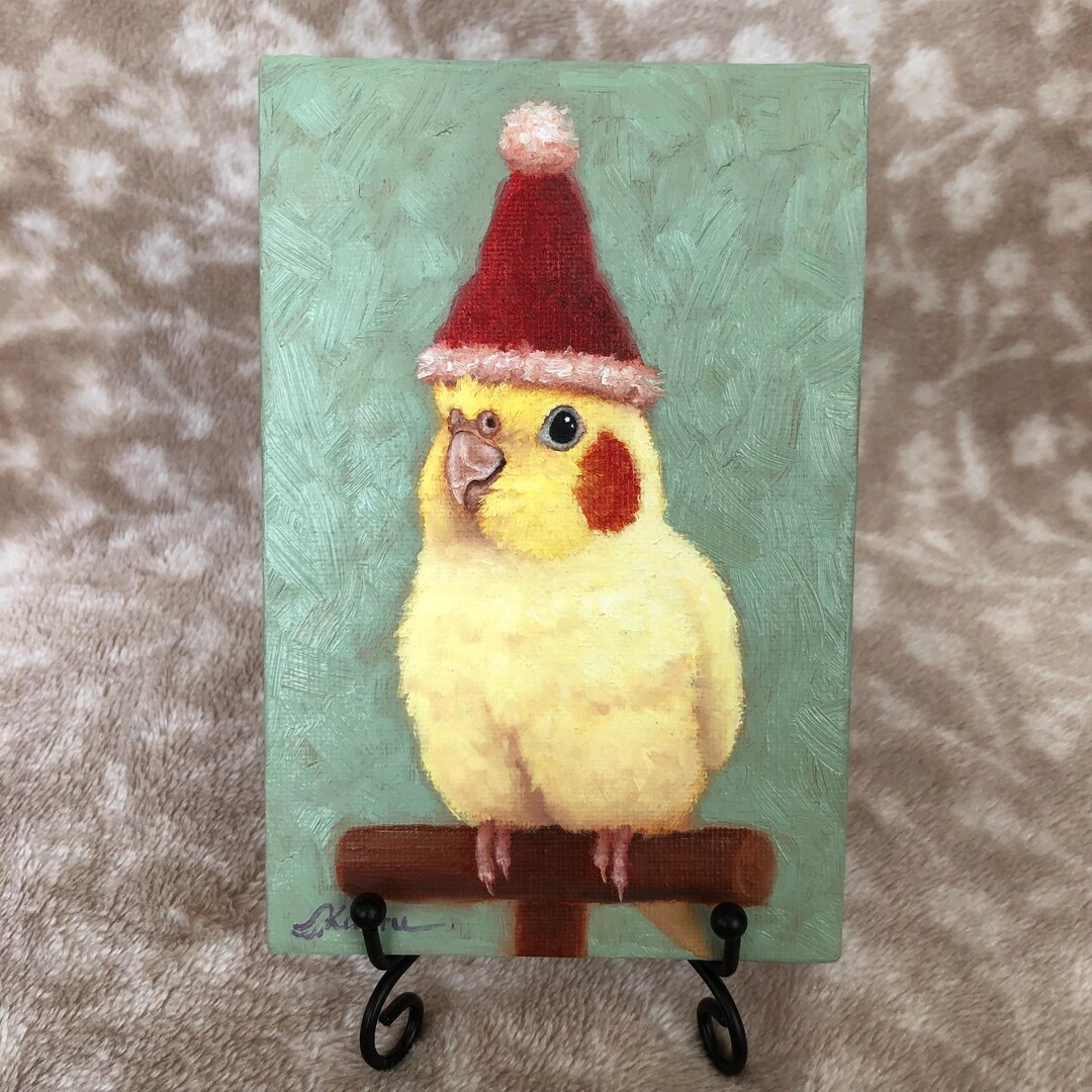 Cockatiel - Parakeet - Original Oil Painting - “cockatiel + Santa’s Hat ...