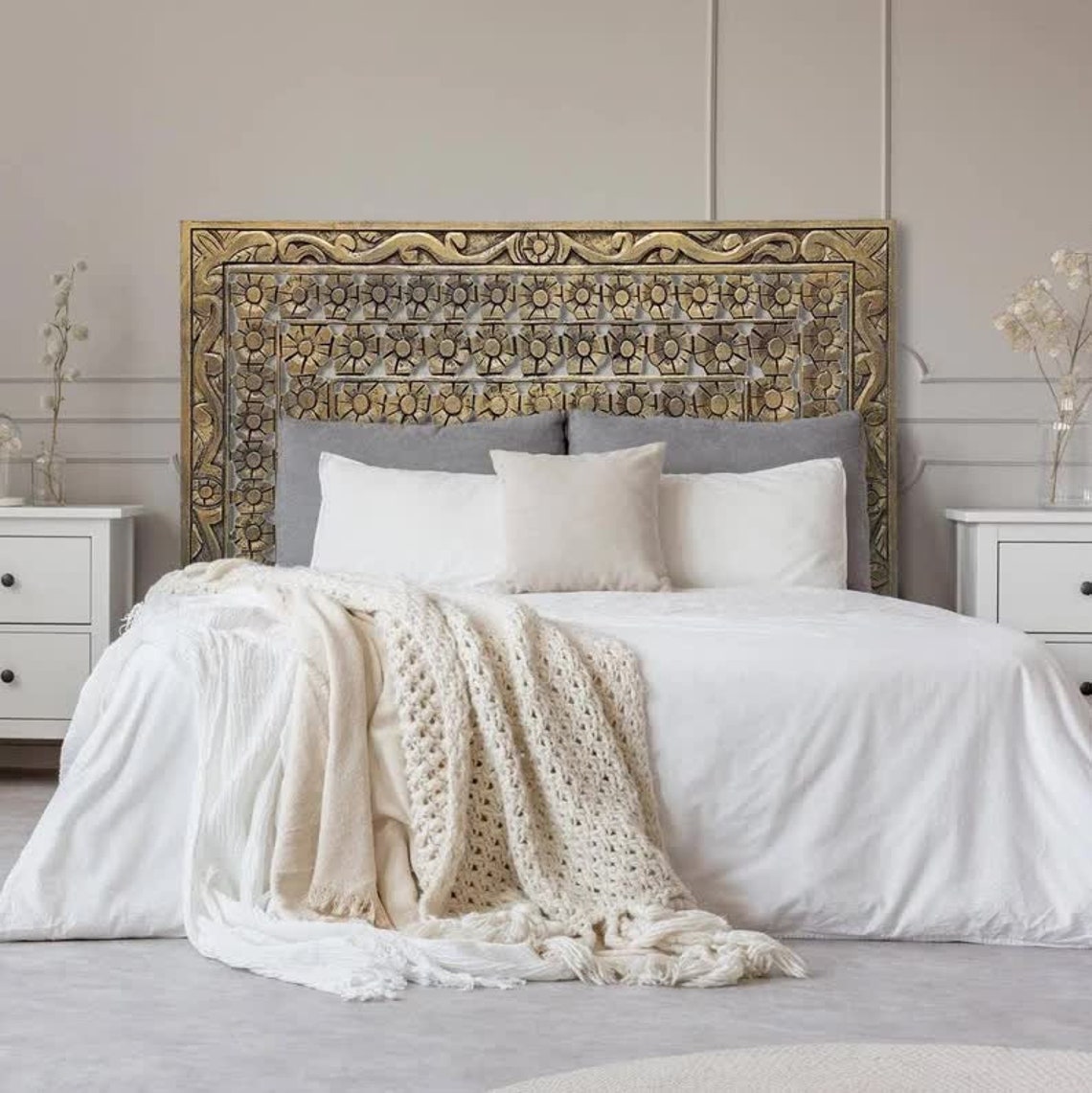 Hand Carved Gold Balinese Mandala Headboard: Boho Wall Decor - Etsy