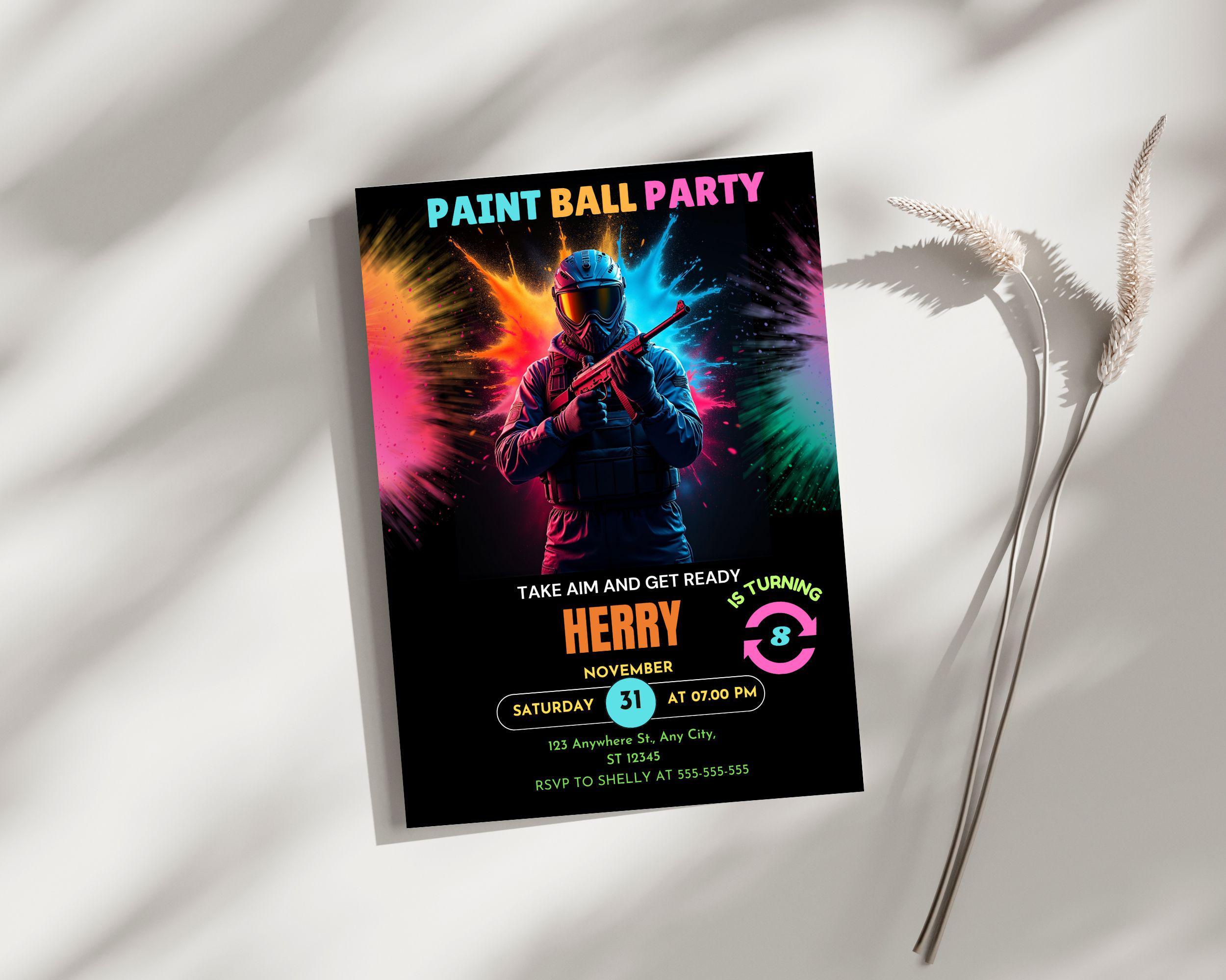 Paintball Birthday Invitation Boy EDITABLE Paintball Party Invite ...