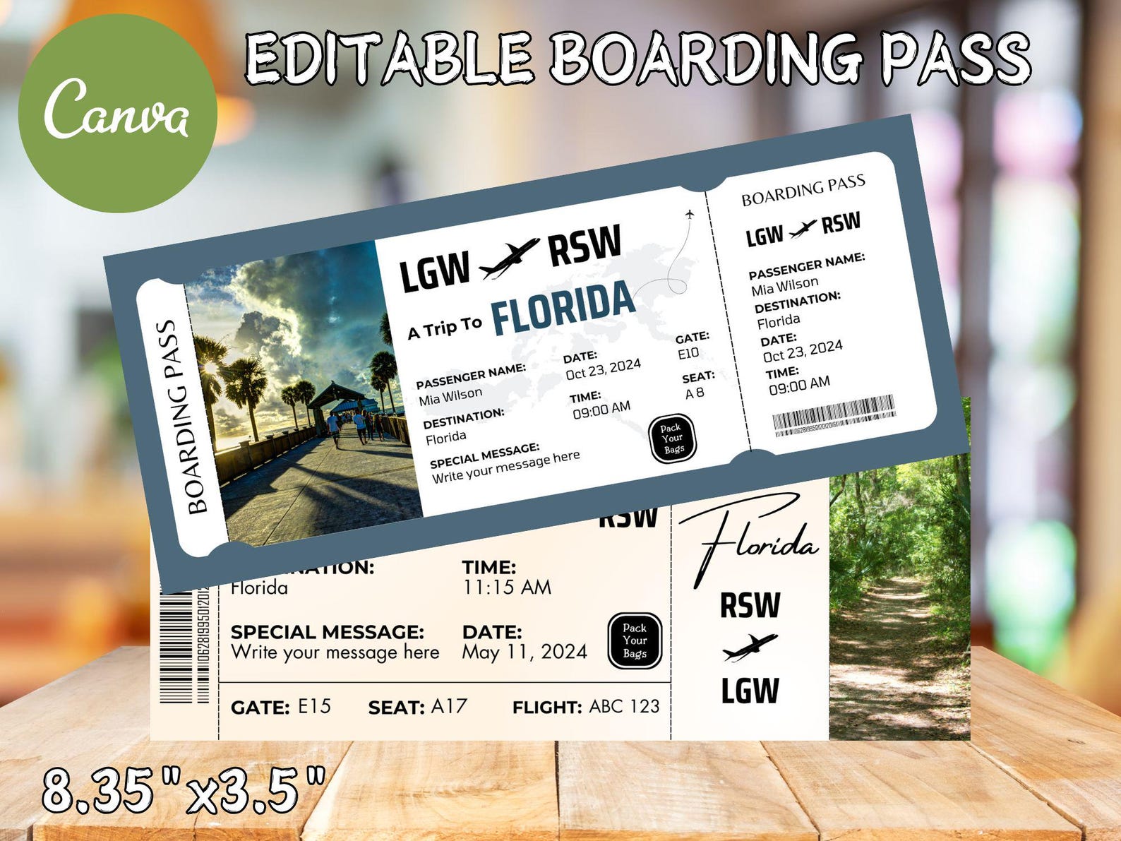Printable Boarding Pass Airline Ticket Gift Surprise Trip Reveal ...