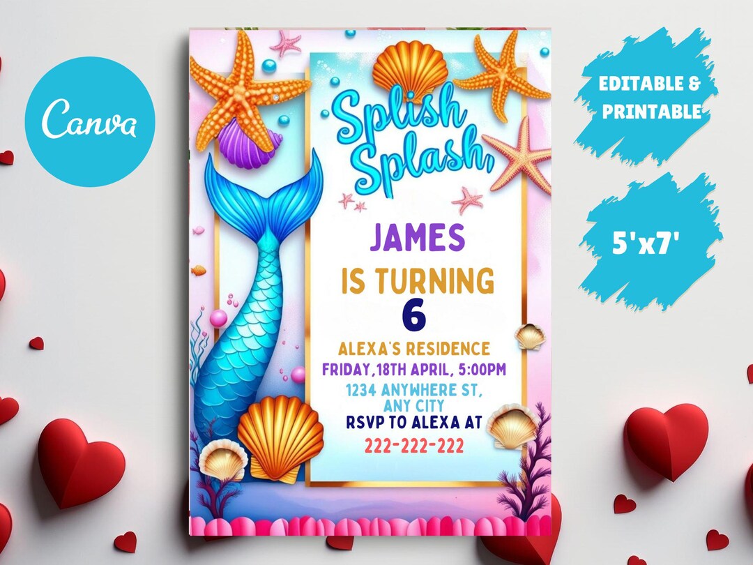 Splish Splash Party Invitation: Water Park Theme (5" X 7" Editable ...