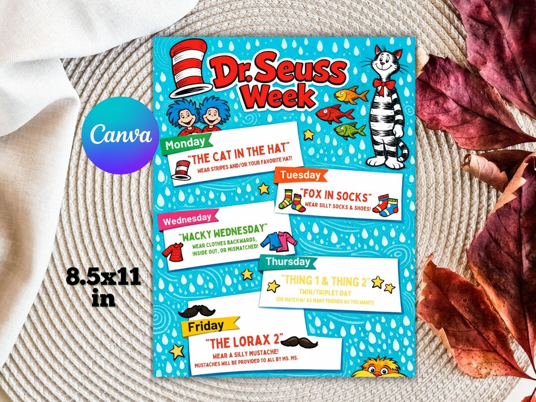 Editable Read Across America/dr. Seuss Spirit Week Template Flyer - Etsy