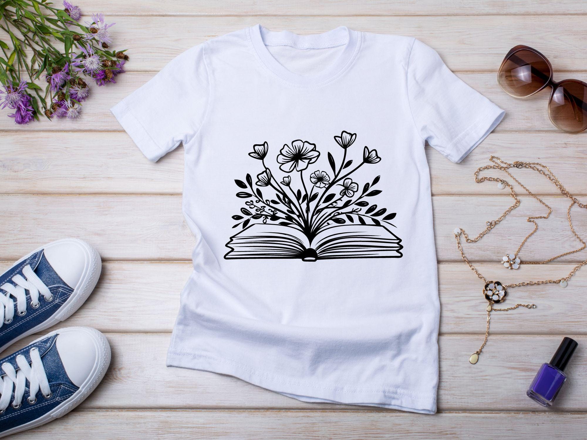 Floral Book SVG, Book Svg Bundle, Books With Flowers Svg, Reading Book ...