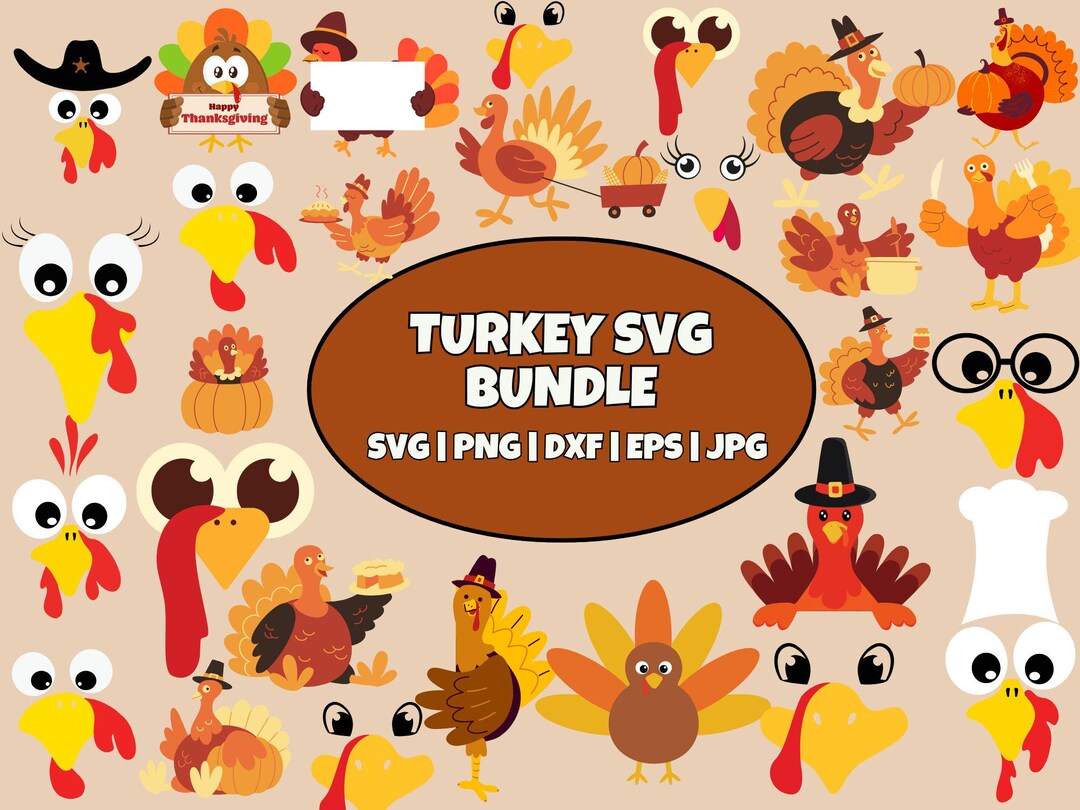 Turkey Face Svg, Turkey Face Bundle, Turkey Face Clipart, Turkey Cut ...