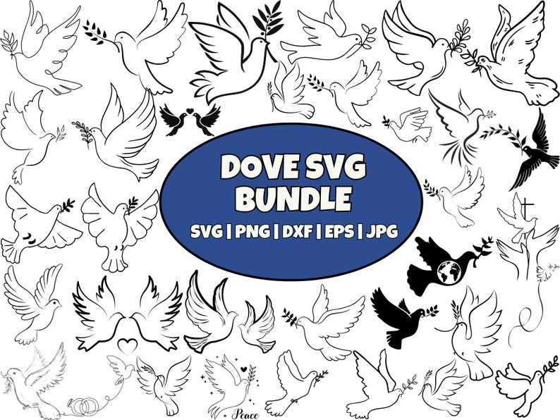 Dove SVG Bundle: Wedding, Love, Silhouette Clipart (digital Download ...