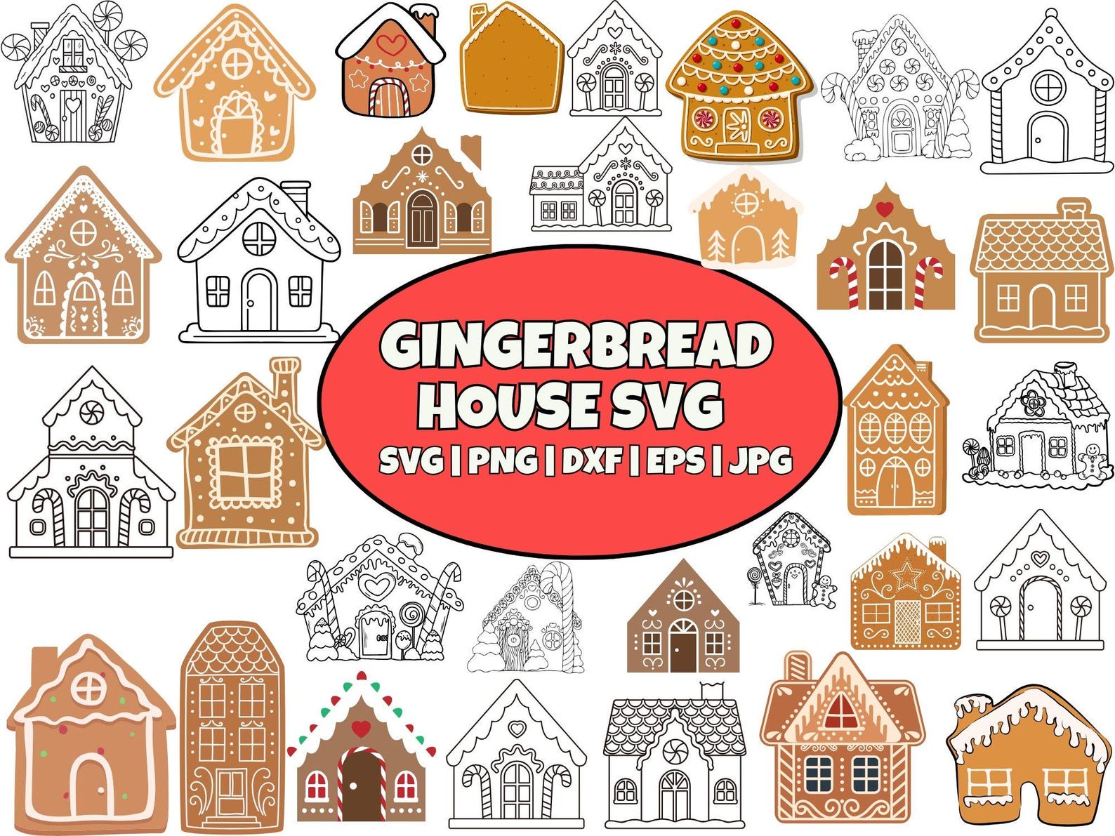 Gingerbread House SVG Clipart, Christmas Silhouette, Winter Holiday ...