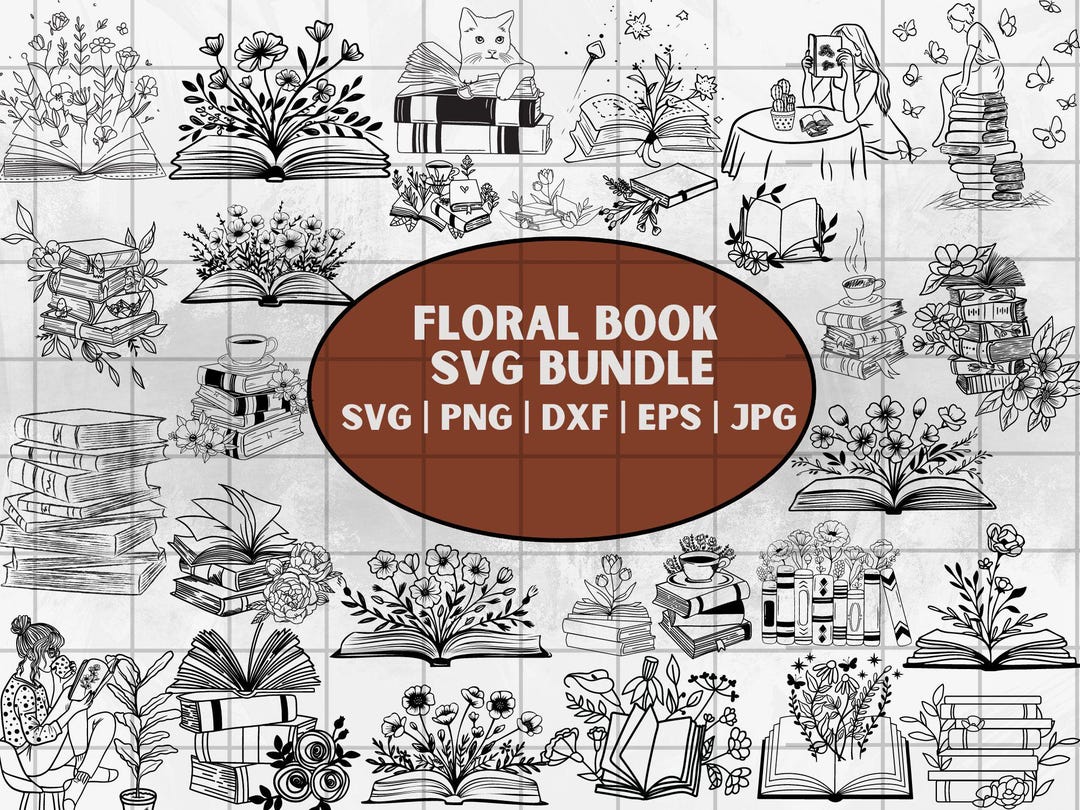 Floral Book SVG, Book Svg Bundle, Books With Flowers Svg, Reading Book ...